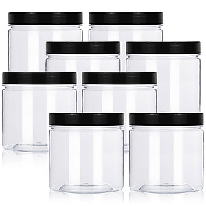 12oz Clear Plastic Storage Jars Containers,8 Pack Refillable Black Wide-Mouth Plastic Slime Storage Containers for Beauty Products,Kitchen & Household Storage - BPA Free