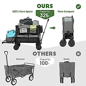 TIMBER RIDGE Folding Double Decker Wagon, Heavy Duty Collapsible Wagon Cart with 54" Lower Decker, All-Terrain Big Wheels for Camping, Sports, Shopping, Garden and Beach, Support Up to 225lbs, Gray