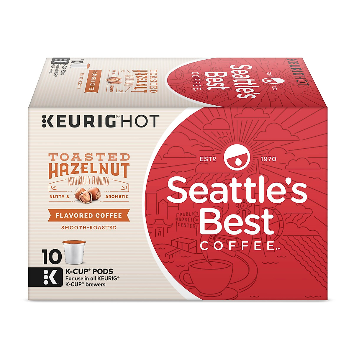 Seattle’s Best Coffee K-Cups, Toasted Hazelnut - Smooth Roasted Flavored Ground Coffee, 10 K-Cup Pods/Pack (Pack of 3)
