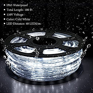 Party Spot! 100ft 960 LED Rope Lights, Strip Lights, Waterproof, 110V Connectable Led Rope Lights for Indoor, Outdoor, Weddings, Parties, Pool, Camping, Garden (Cool White)