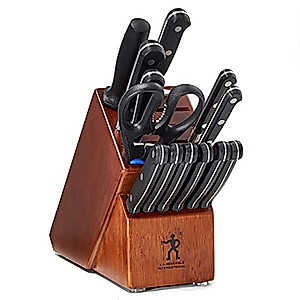 HENCKELS Couteau 14-pc Knife Block Set | 6 Steak Knives, Paring Knife, Serrated Utility Knife, Prep Knife, Bread Knife, Chef’s Knife, Sharpening Steel & Kitchen Shears