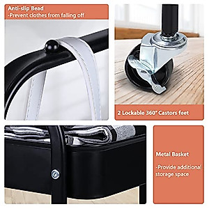 HIDODO Black Clothing Rack, Portable Garment Rack Rolling Clothes Organizer with 2 Tier Metal Baskets, Laundry Cart with Hanging Rack, Small Wardrobe Rack on Wheels for Bedroom, Laundry and Entryway