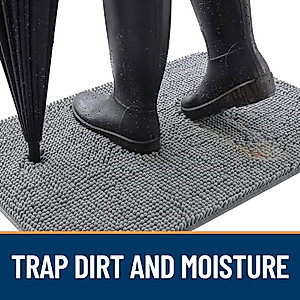 OLANLY Dog Door Mat for Muddy Paws 30x20, Absorbs Moisture and Dirt, Absorbent Non-Slip Washable Mat, Quick Dry Chenille, Mud Mat for Dogs, Entry Indoor Door Mat for Inside Floor, Grey