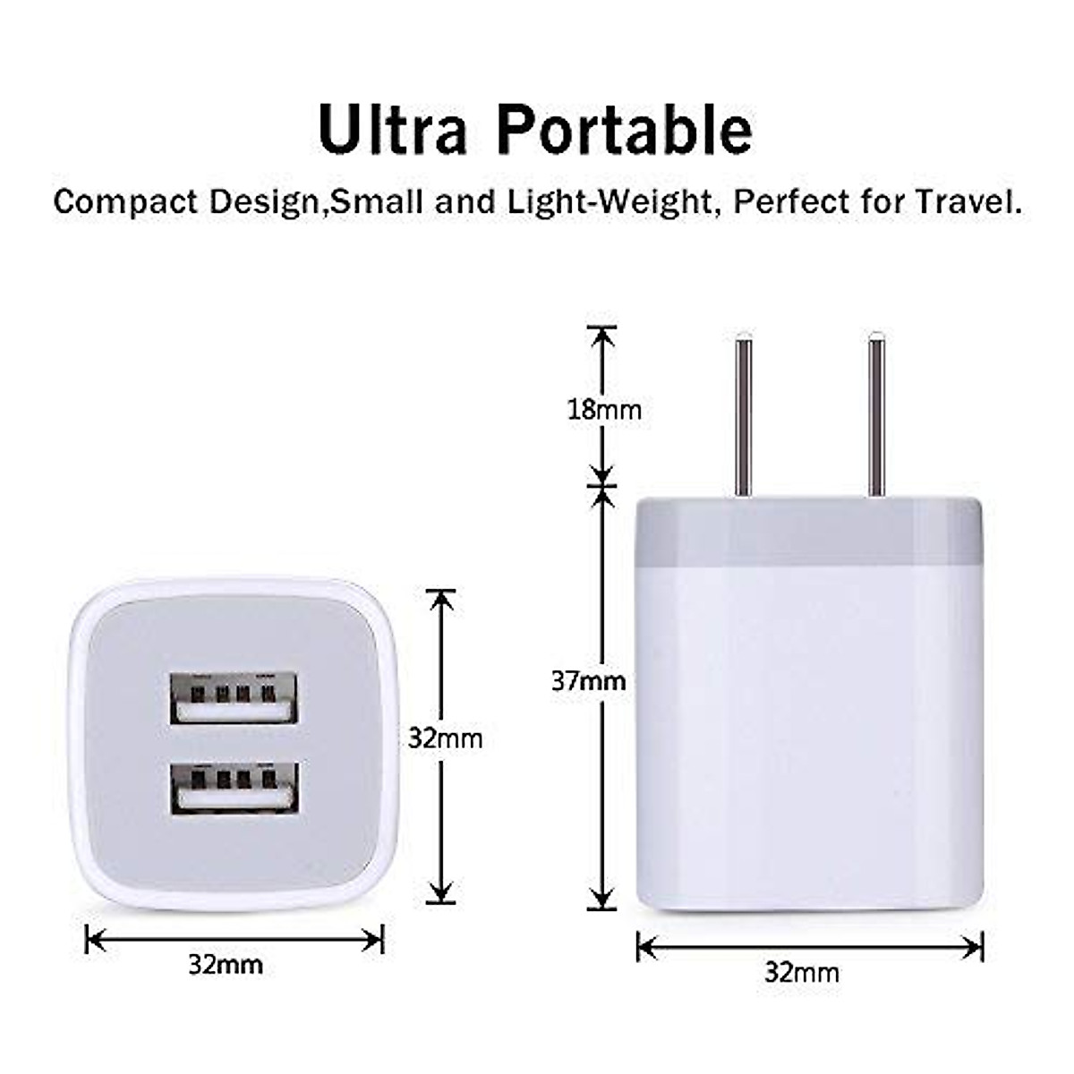 USB Plug, USB Wall Charger 3 Pack, GiGreen Dual Port USB Electrical Plug Cube 5V 2.1A Charging Block USB Outlet Plugs Compatible iPhone 11 XS X 8 7, LG V30 G8, Samsung S20 S10+ S9 S8 Note 9 8, Moto G6