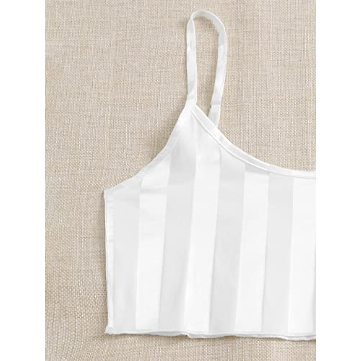 WDIRARA Women's Satin Striped Cami Top and Pants Soft Sleeveless Pajama Lounge Set White L