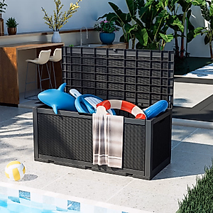 PayLessHere 100 Gallons Deck Box Multifunctional Storage Box Waterproof Outdoor Storage Pool Storage Box Bench with keyhole for Indoor/Outdoor Garden Pool Patio Storage