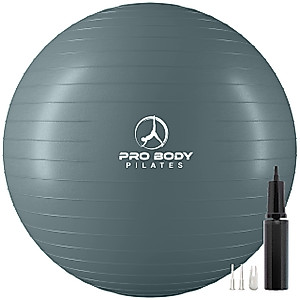 ProBody Pilates Ball Yoga Ball Exercise Ball, Balance Ball or Pregnancy Ball for Stability, Yoga Ball Chair, Therapy Ball Workout Ball or Birthing Ball for Pregnancy (Slate, 55 cm)