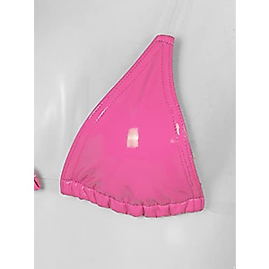 Fldy Women Invisible Straps Sexy Brazilian Bikini Set Latex Shiny Metallic Swimsuit Triangle Bathing Suit Hot Pink Medium