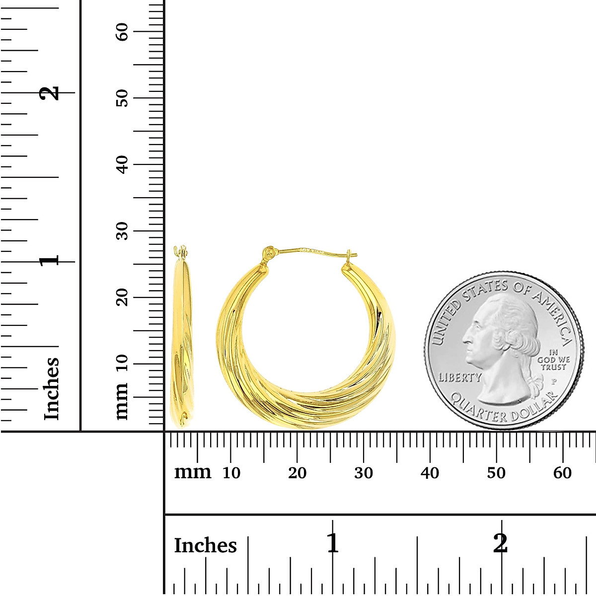 14K Yellow Gold Tight Twist Textured 4mm Thick Hoop Earrings with Hinged Clasp | 4x28mm Hoop | Earrings For Sensitive Ears | Solid Gold Earrings For Women