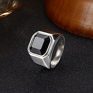 SAILIMUE 3Pcs Stainless Steel Signet Rings for Men Women Black Silver Simple Square Agate Solid Polished Biker Band Pinky Thumb Rings Set Size 10