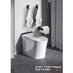 Anfly RV Camper Self Adhesive Toilet Paper Holder with 2 Hanging Hooks for Campers, Bathroom, Kitchen and Bedroom,No Drill/Stick On Toilet Paper Holder Wall Mount, Black