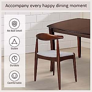 Koreyosh Mid-Century Side Modern Dining Chairs with Faux Leather Seat & Curved Backrest Low-Back Chair with Walnut Finish Dining Chairs in Light Grey/Walnut, Set of 4