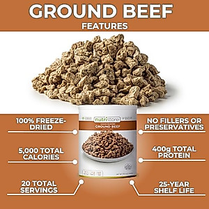 Nutristore Freeze Dried Ground Beef | Pre-Cooked Hamburger Meat for Backpacking, Camping, Meal Prep | Long Term Survival Emergency Food Supply | 25 Year Shelf Life | Bulk #10 Can | Made in USA