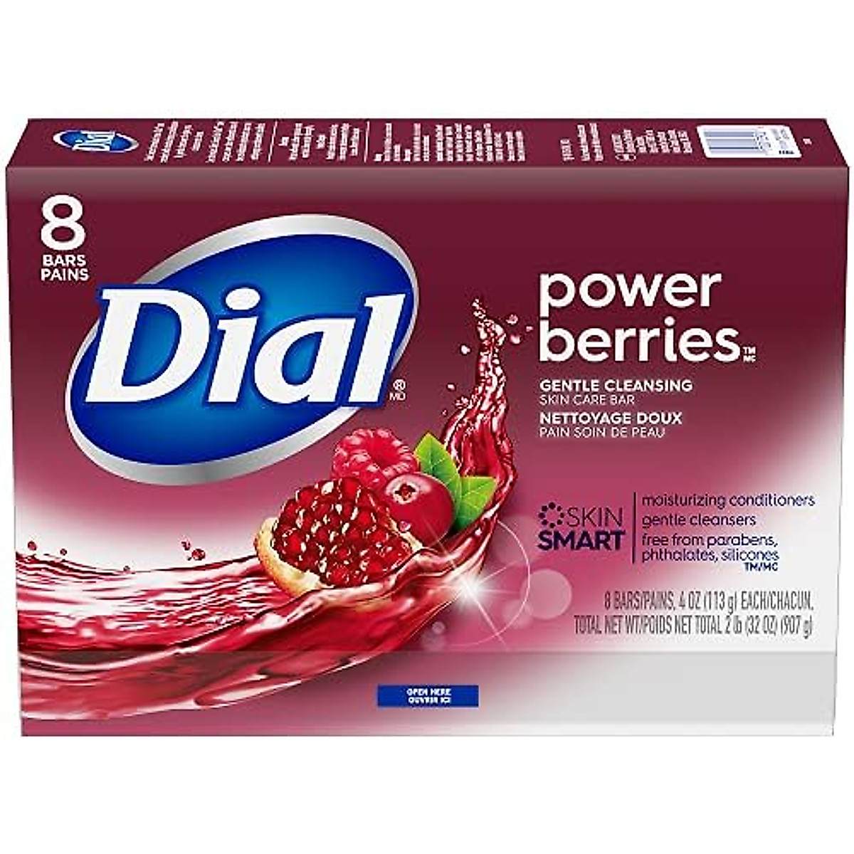 Dial Skin Care Bar Soap, Power Berries, 4 Ounce, 16 Bars