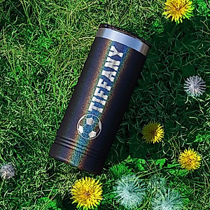 Personalized Soccer Ball Tumbler with Lid Laser Engraved on Black Glitter 22 oz Stainless Steel Insulated Cup Birthday Gift for Men, Women, Sports Lover