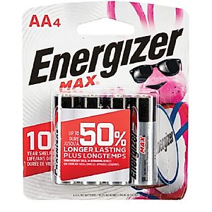 Energizer E91 Regular Alkaline Batteries, 1.5 V, AA, 4/Pack