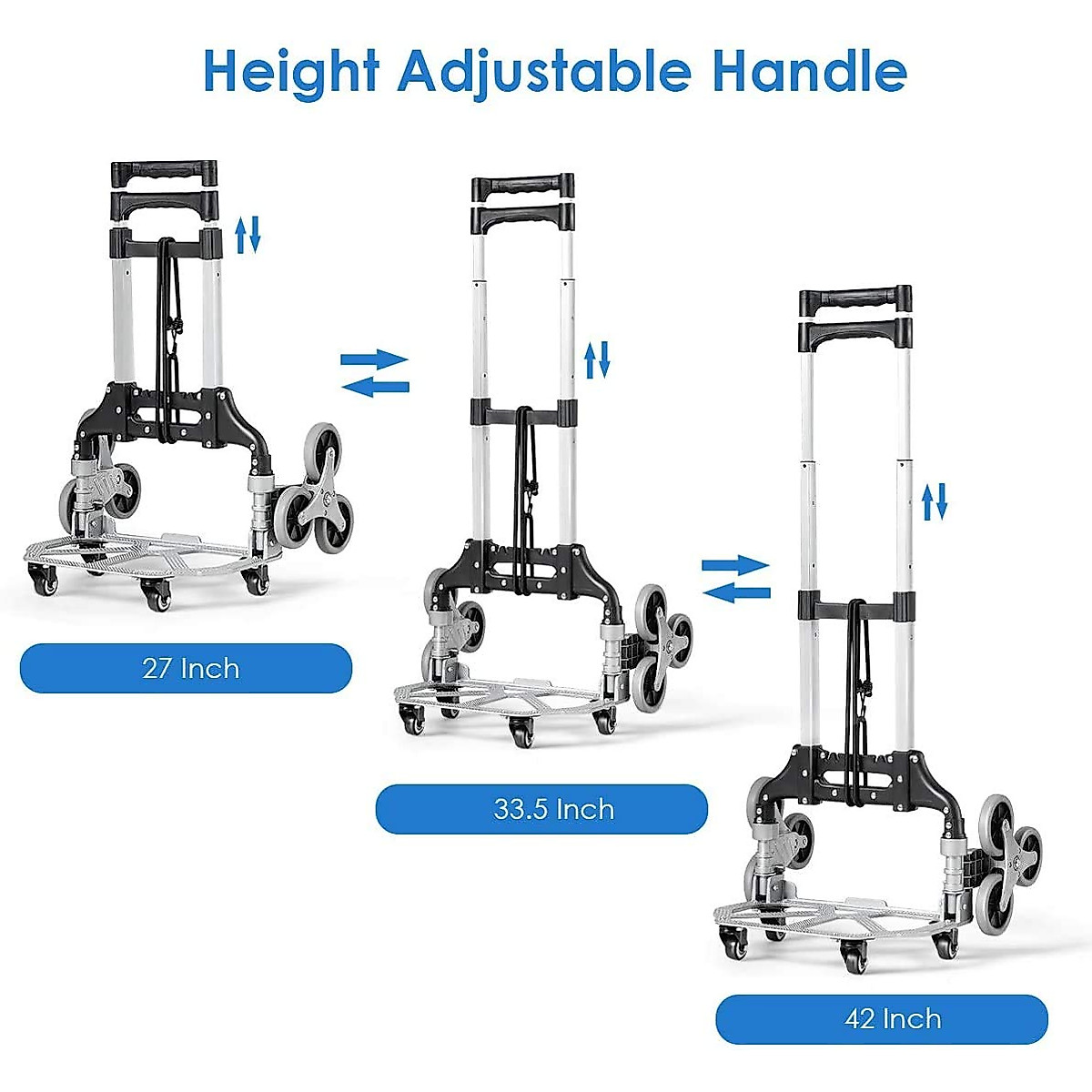 ReunionG Stair Climbing Cart w/Adjustable Handle, Bungee Cord Tri-Wheel Design, All Terrain Stair Climbing Hand Truck, Portable Cart for Travel, Moving Home and Office, Lightweight Trolley