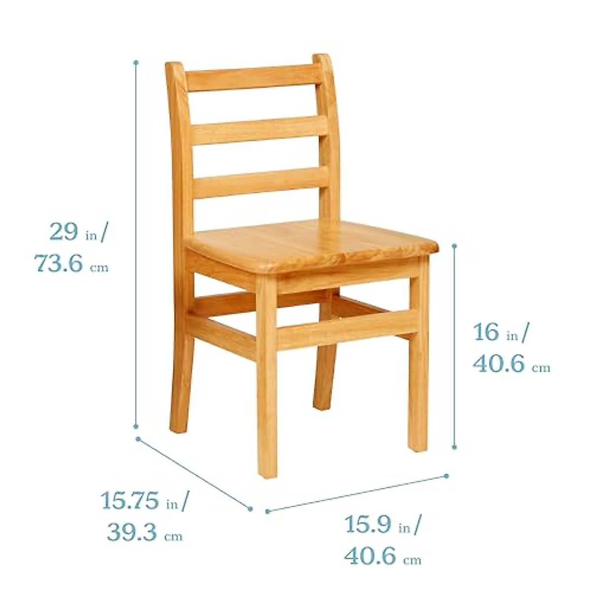 ECR4Kids Three Rung Ladderback Chair, 16" Seat Height, Classroom Seating, Honey, 2-Pack