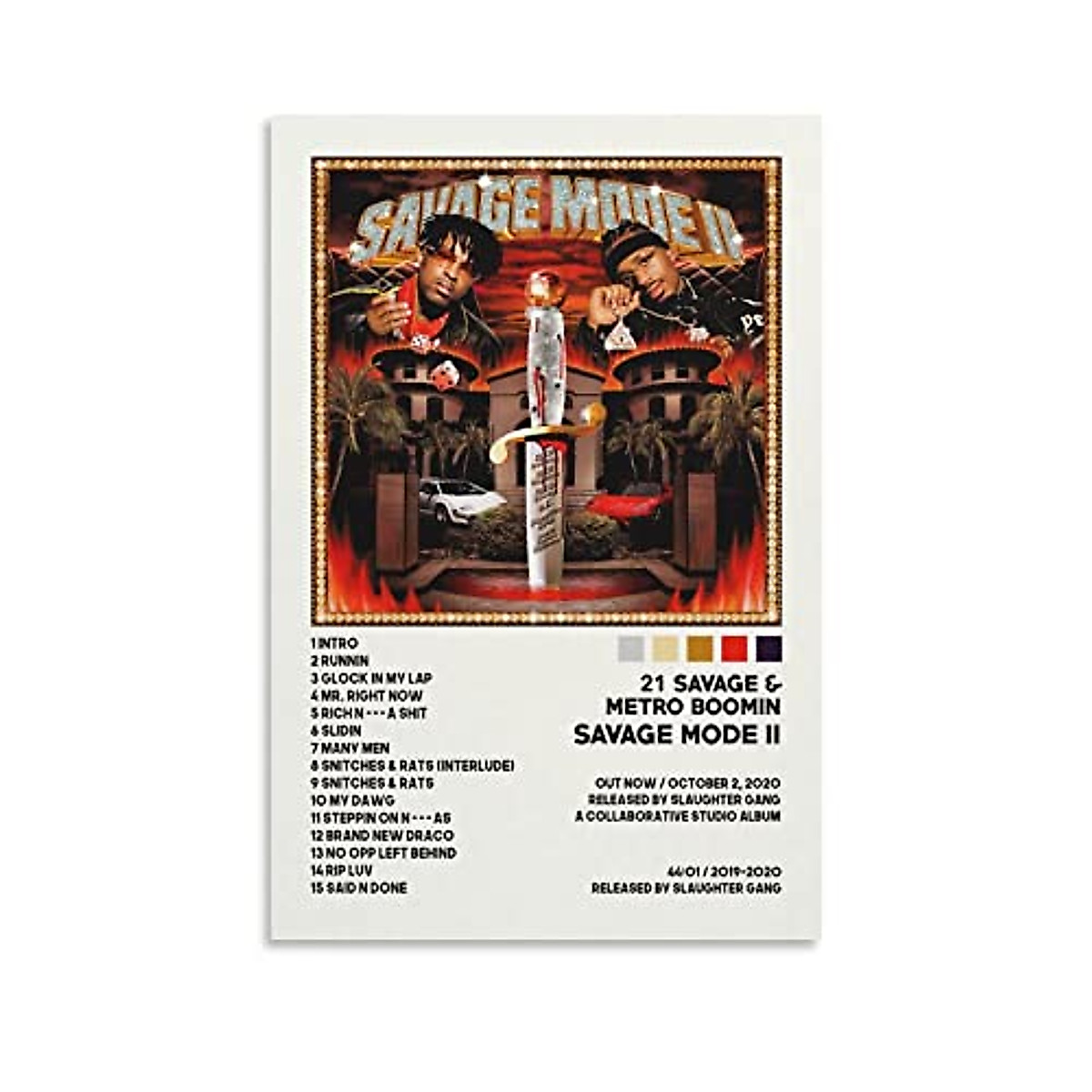 BICHI 21 Savage Poster Savage Mode II Album Cover Posters Canvas Art Poster and Wall Art Picture Print Modern Family Bedroom Decor Posters 12x18inch(30x45cm)