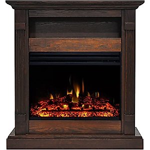 Drexel 34-in. Electric Fireplace Heater with Walnut Mantel, Deep Log Display, Multi-Color Flames, and Remote Control