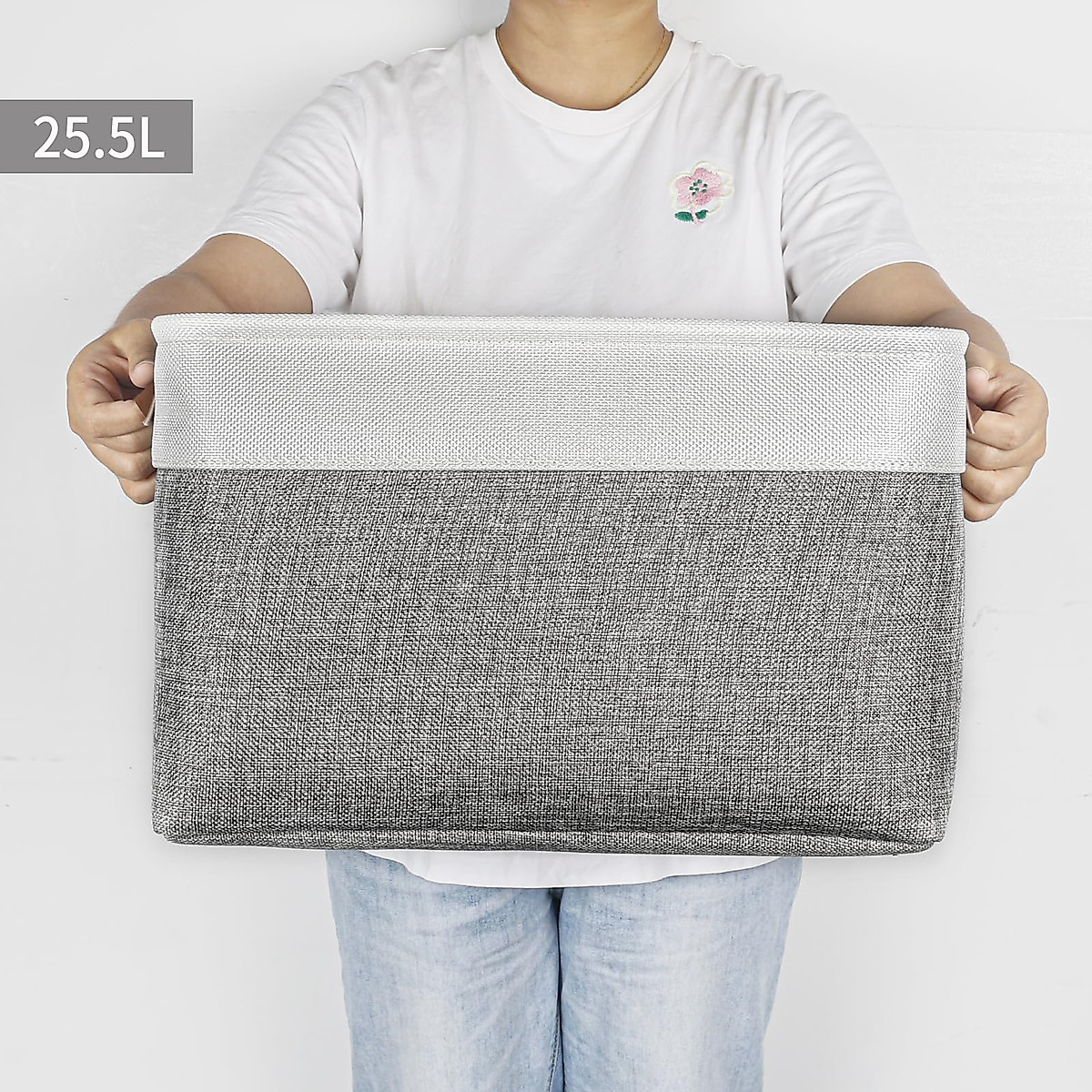 Bagnizer Fabric Storage Bin with Lids 14.6 x 9.5 x 9.5” [4 pack] + Linen Storage Basket 15 x 11 x 9.5” [3 pack] (White&Grey)