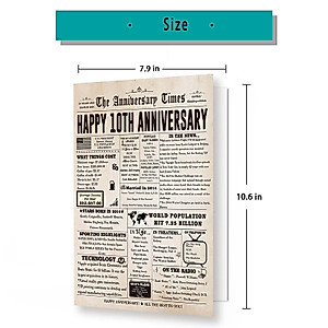BENNLOOS Big 10th Anniversary Card for Him Her, Retro 10 Year Anniversary Card Gift for Couple, Sweet 10 Wedding Anniversary Cards for Wife Husband, Best Decennial Gifts Idea for Parents