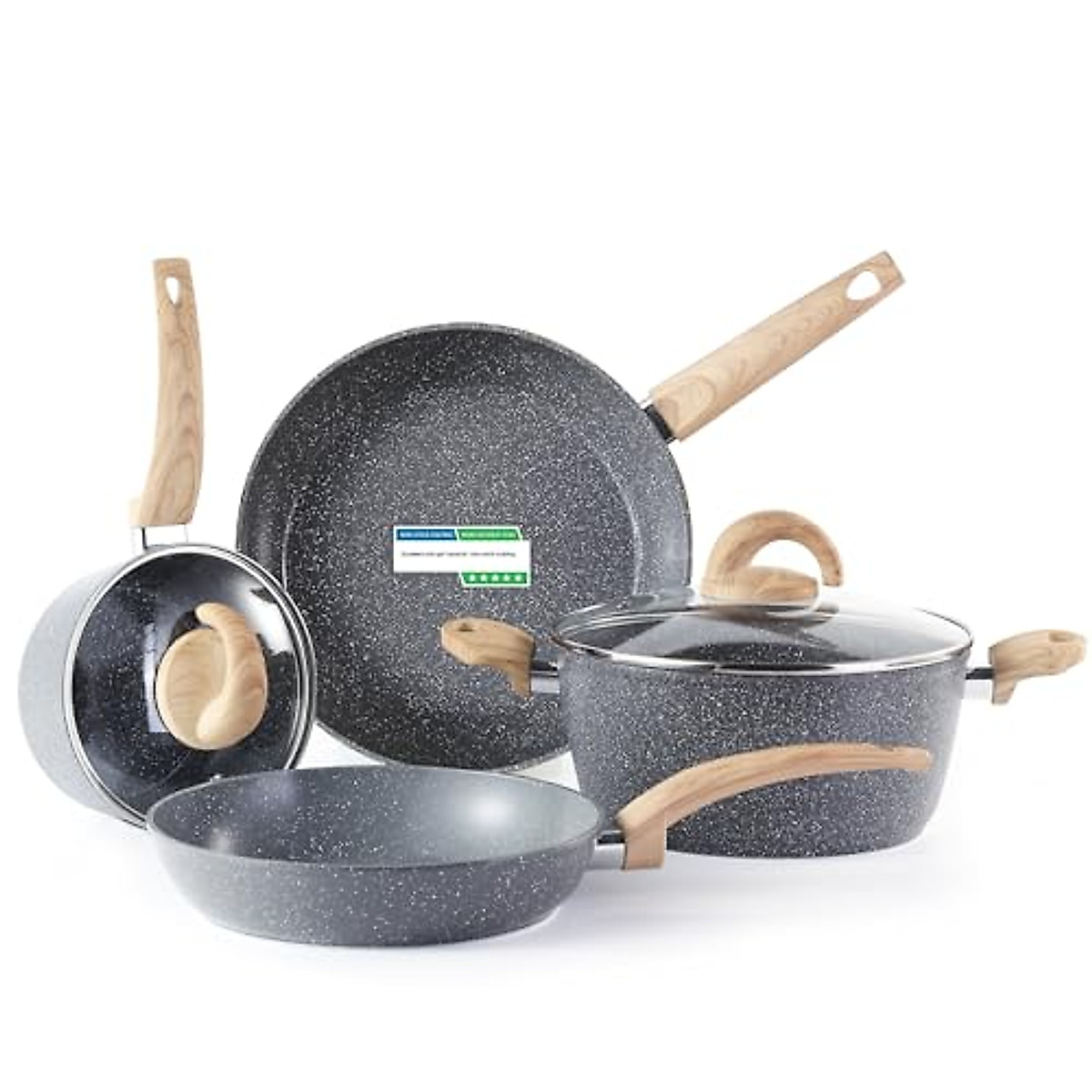 Vkoocy Gray Pots and Pans Set Non Stick, Ceramic Cookware Set Kitchen Cooking Sets Induction Pot and Pan w/Frying Pans, Saucepans, Casserole, Non-Toxic, PTFE/PFOA/PFOS-Free