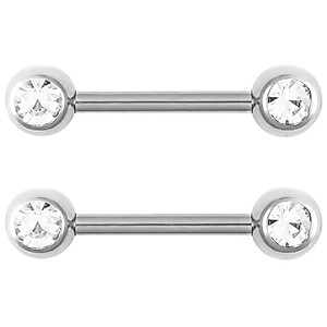 Forbidden Body Jewelry 14g Nipple Ring Barbells Set of 2, Pair of Clear CZ 12mm (1/2 Inch) Barbells with 5mm Balls