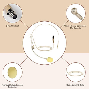Phenyx Pro Beige Color Lavalier Lapel & Headset Mic Combo with Mini XLR Jack, Hands-Free Clip-on Lapel Mic, and Flexible Wired Boom Headset, Compatible with All Wireless Mic System