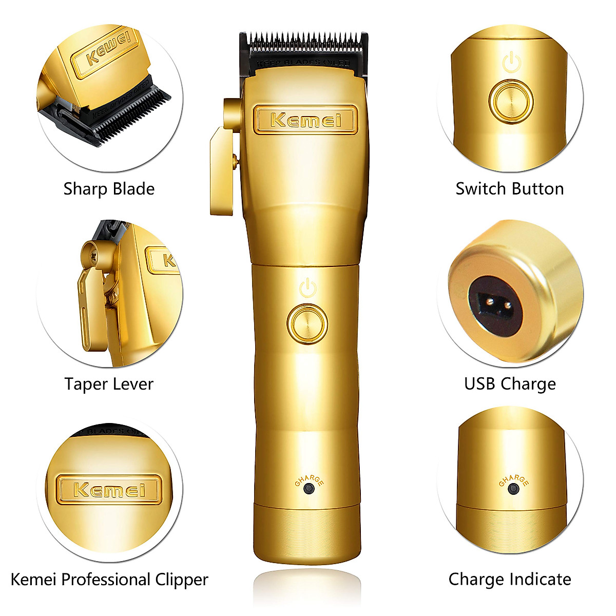 KEMEI Professional Mens Hair Clippers Hair Trimmer for Men Cordless Grooming Kit 2850 for Barbers and Stylists USB Rechargeable
