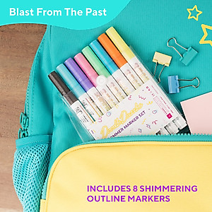 DoodleDazzles Shimmer Markers - Double Line Outliner Markers - Metallic Pens - Shimmer Outline Markers For Art, Drawing, Writing, Christmas, Greeting Cards, DIY, Scrapbook, Crafts - 8ct