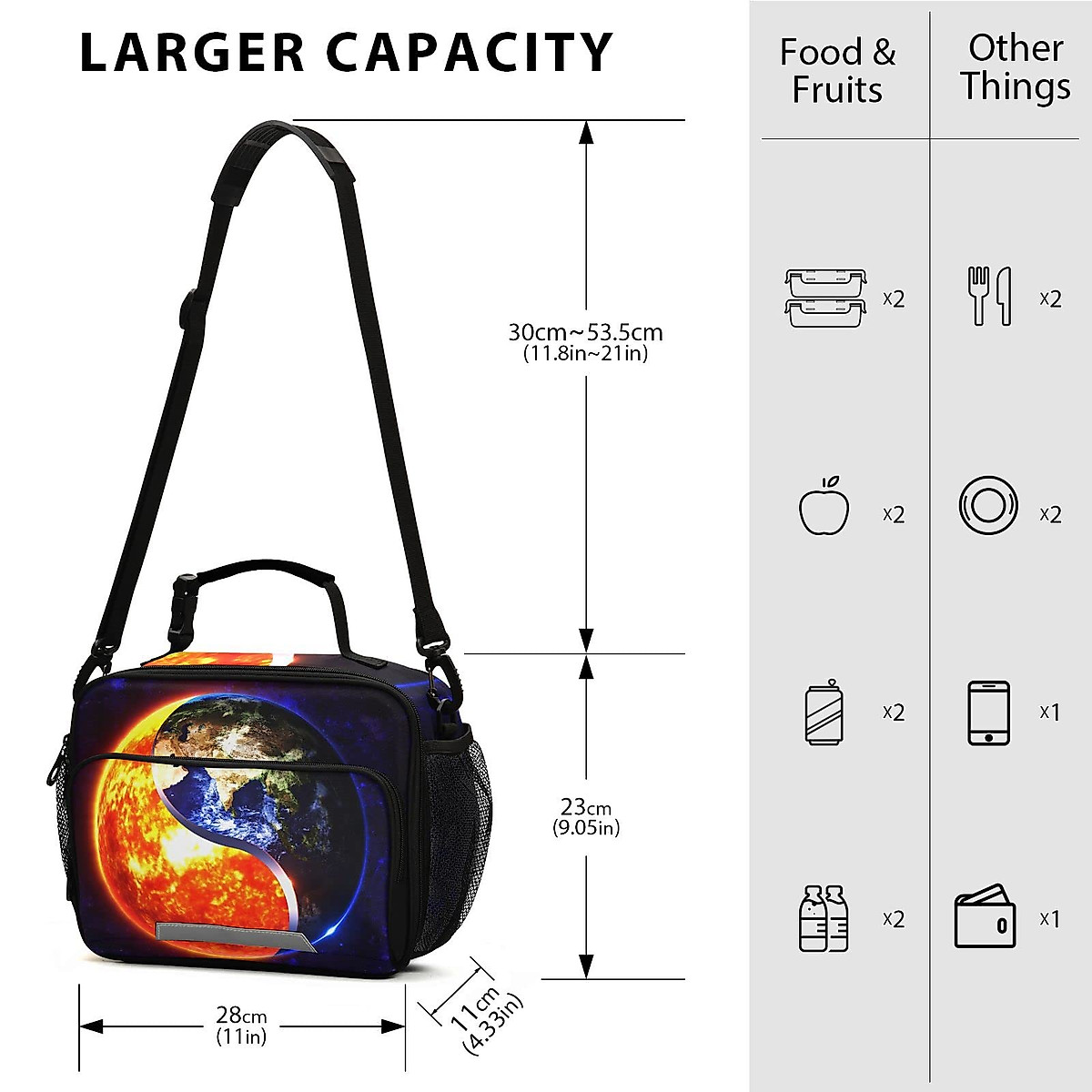 3d Balance Yin Yang Lunch Bag for Women Men Japanese Sun Earth Insulated Cooler Tote Bag with Adjustable Shoulder Strap Large Capacity Reusable Leakproof Picnic Lunch Box Outdoor for Adult Office