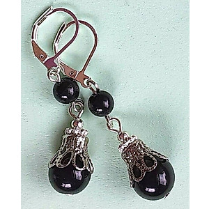 Double Black Onyx Dangle Earring Sp Leverback Adorable Statement Jewelry Earrings for Women