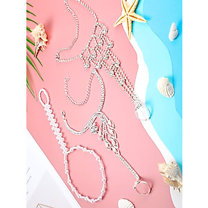 Hicarer 6 Pieces Foot Jewelry Barefoot Sandals for Women Rhinestone Anklets Bohemian Foot Chain for Beach Wedding Valentine's Day