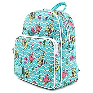 Loungefly Spongebob Squarepants and Patrick Jellyfishing Womens Double Strap Shoulder Bag Purse