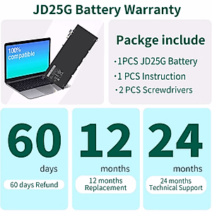 DMKAOLLK XPS 13 9350 9343 JD25G 90V7W Battery for Dell XPS13 XPS 13 9343 9350 P54G JHXPY JHXPY53 5K9CP 05K9CP 090V7W XPS13D-9343-1708 13D-9343-3708 13-9350-D1508G 13-9350-350 13-9350-D1608 13-9350