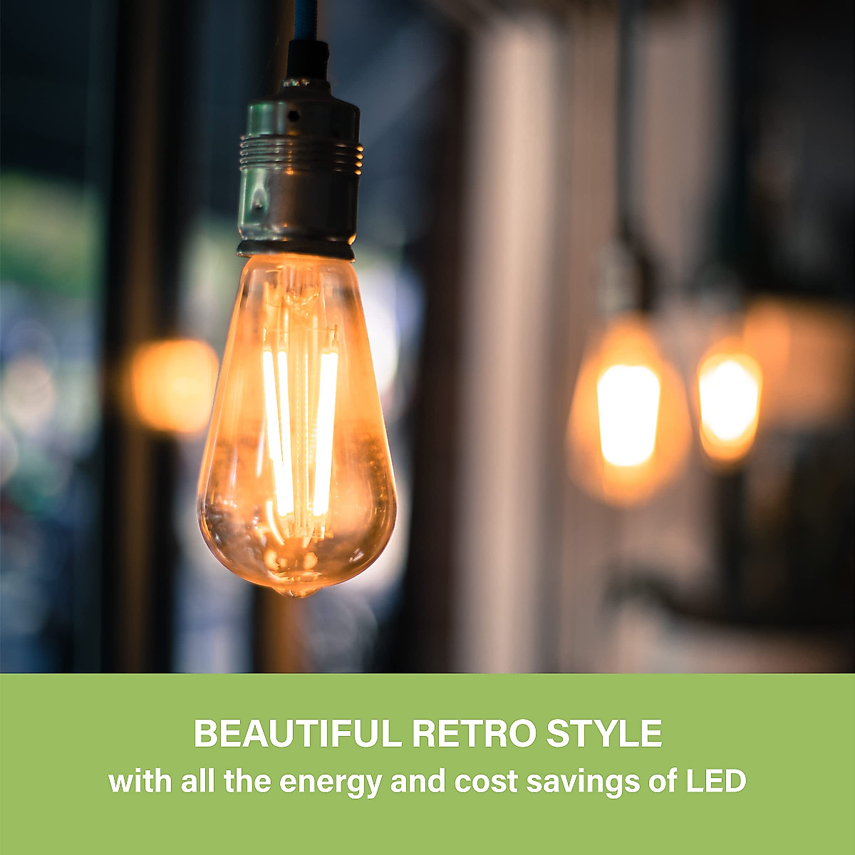 Sigalux ST19 Dimmable LED Filament Edison Light Bulbs, 60W Equivalent, 9W, Warm White, 6 Pack, CRI90, 700LM, Antique Amber Glass, E26, UL Listed