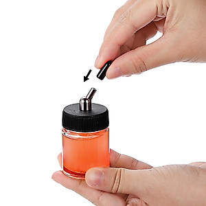 Goaste 10 Pack Glass Airbrush Bottles Kit, 22cc Empty Airbrush Jars, Transparent Airbrush Paint Storage Pot with 10pcs Cap Covers, 30° Down Angle Adaptor Lids, Fits Dual-Action Siphon Feed Airbrushes