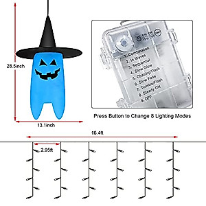 Youlisn Halloween Decorations Outdoor 6pcs Hanging Lighted Ghost Witch Hat 16.4ft LED String Lights Decor with Remote Control and 8 Lighting Mode Suitable for Yard, Party, Indoor, Tree