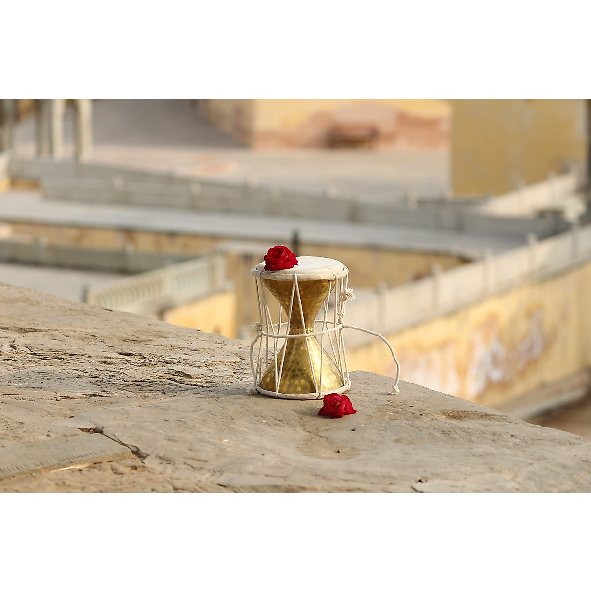 De Kulture Handheld Brass Damroo (Medium) Traditional Indian Folk Musical Percussion Instruments, Handmade Drum Damru, 6x8 (DH) Inches