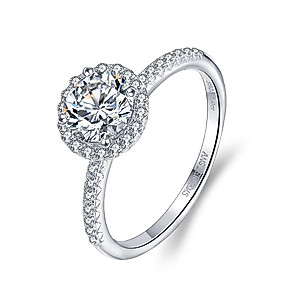 ANSTERGEMS Moissanite Ring 1CT D VVS Moissanite 925 Silver Halo Statement Ring Engagement Wedding For Women