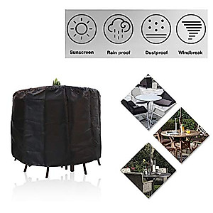 J&C Round Patio Table & Furniture Set Cover, Garden Patio Furniture Covers, Waterproof Outdoor Furniture Cover Round Furniture Black (90" x 43")