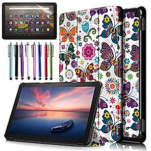 EpicGadget Case for Amazon Fire HD 10 / Fire HD 10 Plus (11th Generation, 2021 Released) - Lightweight Tri-fold Stand Auto Wake/Sleep Folio Cover Case + 1 Screen Protector and 1 Stylus (Butterfly)