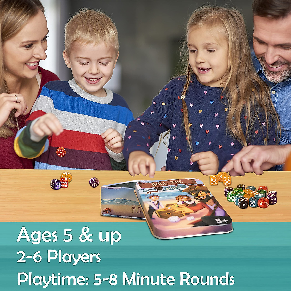 Roll The Bones Dice Game for Kids, Fast-paced Dice Game for Family Game Night, 2-6 Players Aged 5+, Pirate Dice Kids Games, Fun Family Game for Adults and Family, Easy to Learn