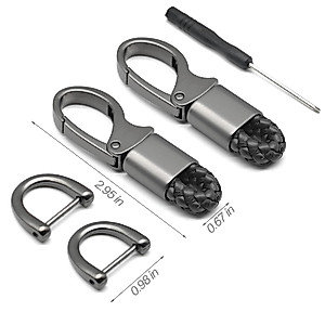 EYANBIS Car Key Fob Keychains Leather Holder Key Chain Sturdy Metal with D-Ring for Men and Women 2 Pack, Black, 360 Degree Rotatable, with Screwdriver