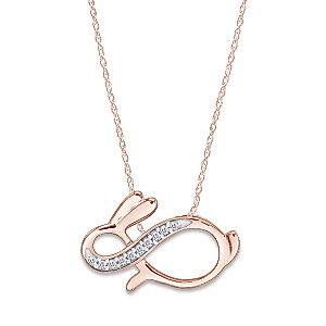 AFFY White Natural Diamond Easter Bunny Infinity Pendant Necklace in 14k Rose Gold Over Sterling Silver (0.1 Ct)