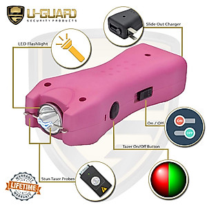 Pocket Stun Gun Flashlight Pepper Spray Kit. Includes Mini Stun Gun Flashlight & .5 oz Keychain OC CS Self Defense Spray. Powerful Weapons Compact Mini Stun Gun for Women or Men. (Pink)