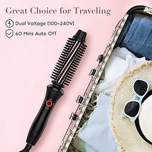 WEEYUM Brush Curling Irons for Short Hair 1 Inch Barrel, Dual Volatge Curling Iron with Brush for Travel, 3 Temperature Settings Curling Brush Iron with Ceramic Tourmaline