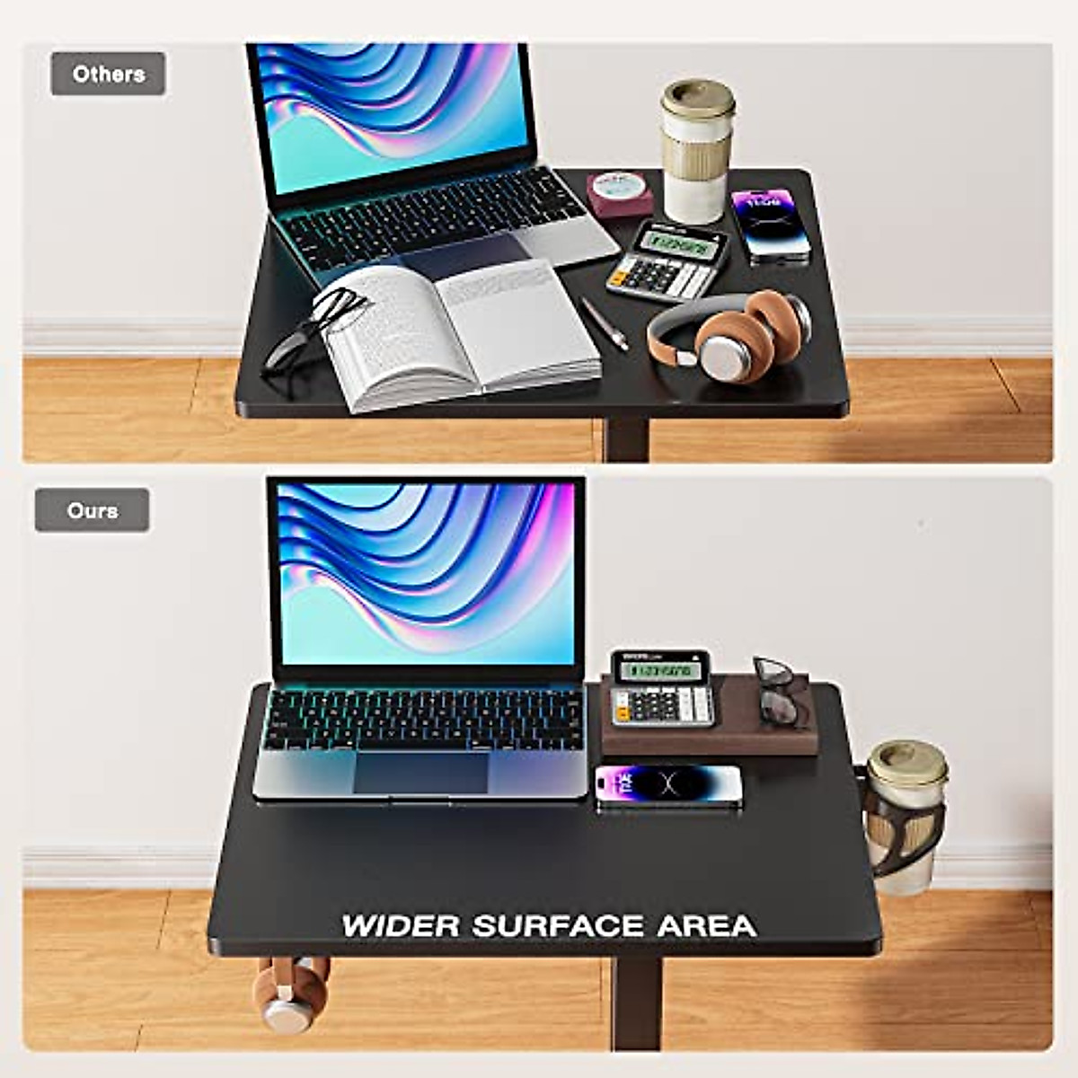 ErGear Laptop Mobile Standing Desk, Height Adjustable Laptop Desk with Wheels, Pneumatic Mobile Desk with Hook and Cup Holder, Rolling Desk for Home Office Workstation for Standing or Sitting, Black