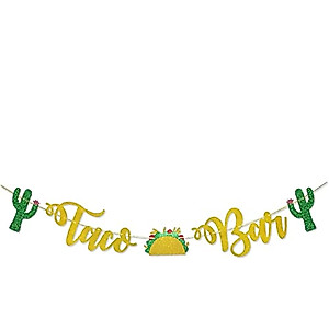 Taco Bar Gold Glitter Banner Sign Garland Pre-strung for Cinco De Mayo Mexican Fiesta Themed Party Taco Bar Decor